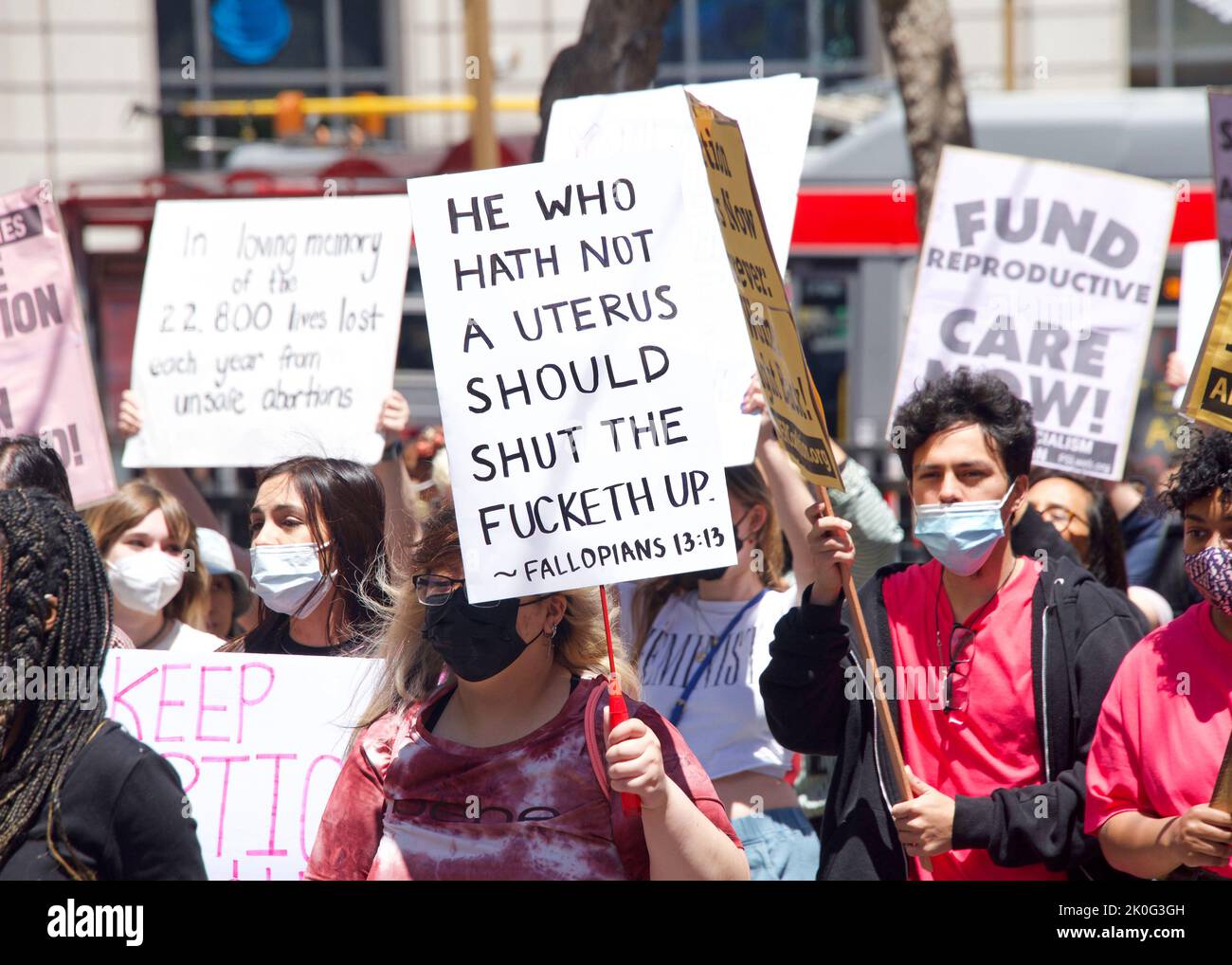 San Francisco, CA - May 7, 2022: Unidentified Participants holding ...
