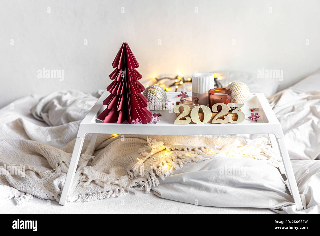 Cozy home composition with numbers 2023 and decor details Stock Photo ...