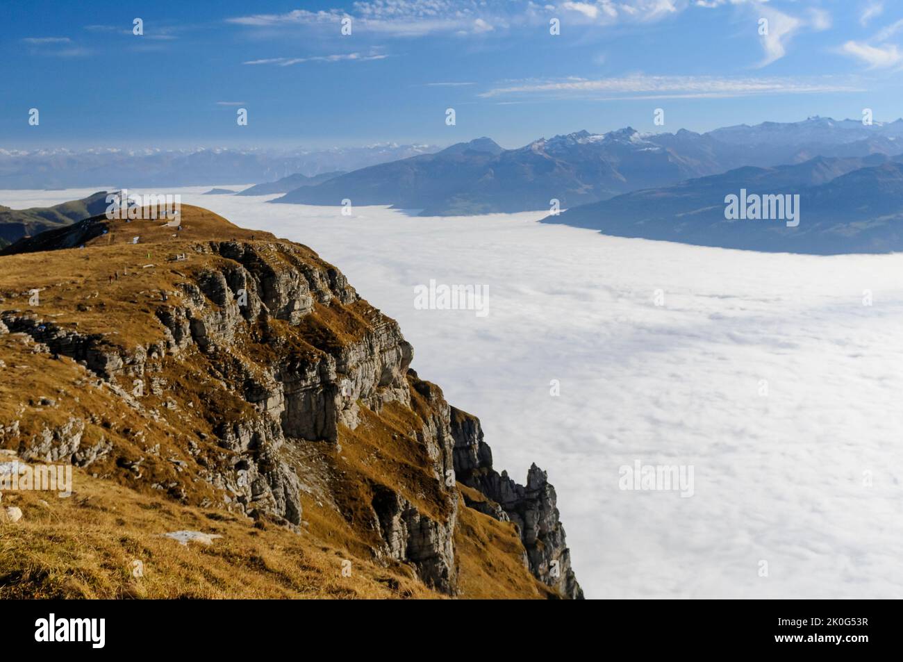 Swiss Alps mountain range seen from the peak Chaserrugg, Switzerland on ...