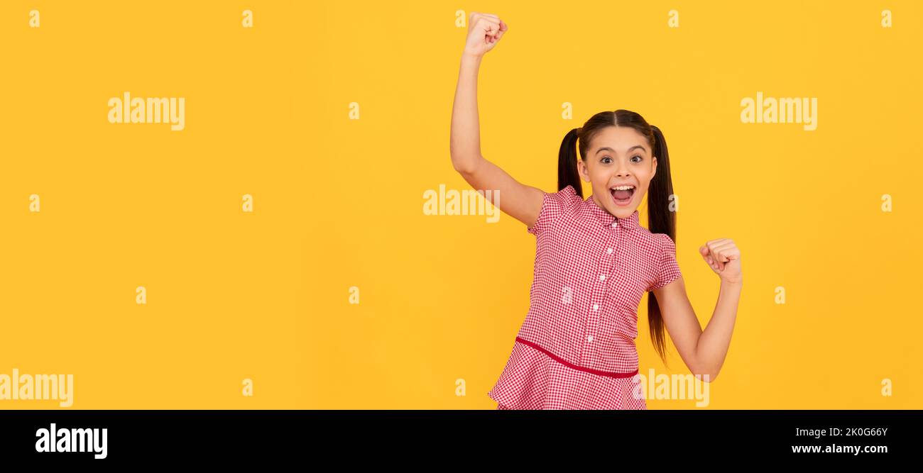 Feel like a winner. Lucky winner yellow background. Happy kid scream ...