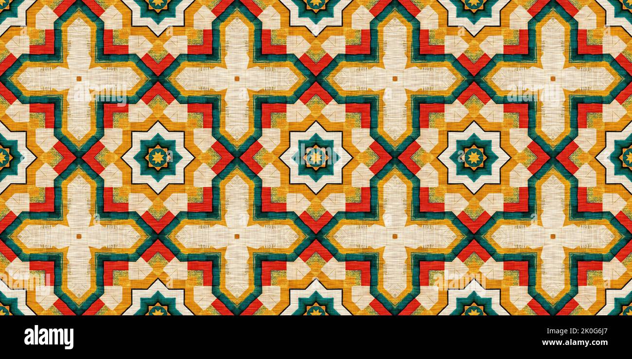 Traditional tile mosaic seamless border pattern print. Fabric effect ...