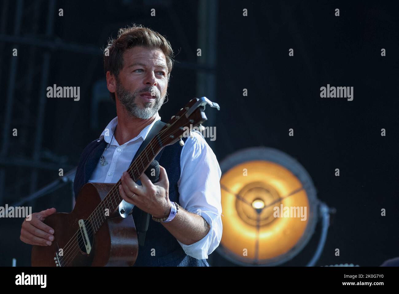 Christophe Mae perform during the Fete de l'Humanite 2022 in Plessis ...
