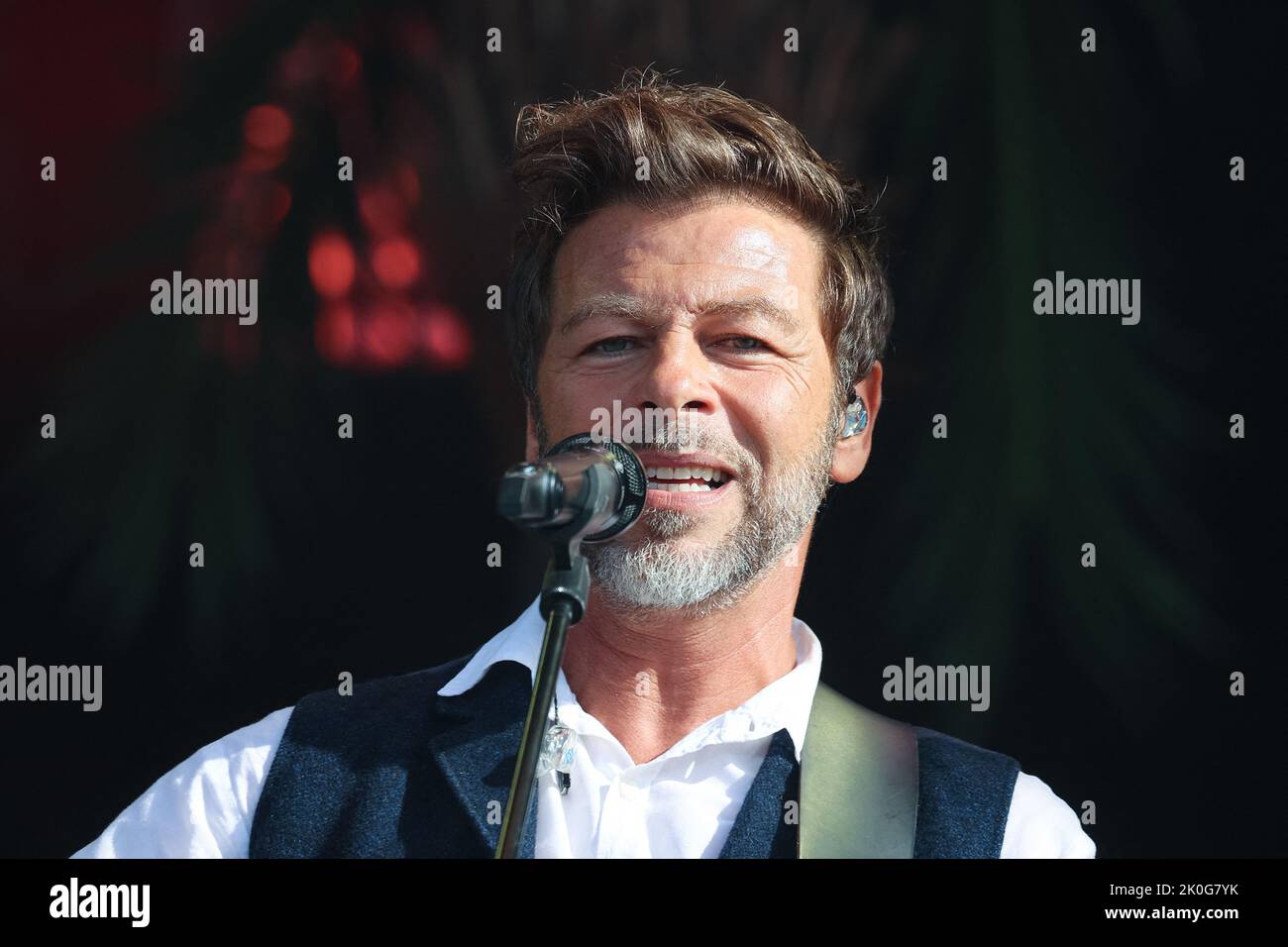 Christophe Mae perform during the Fete de l'Humanite 2022 in Plessis ...