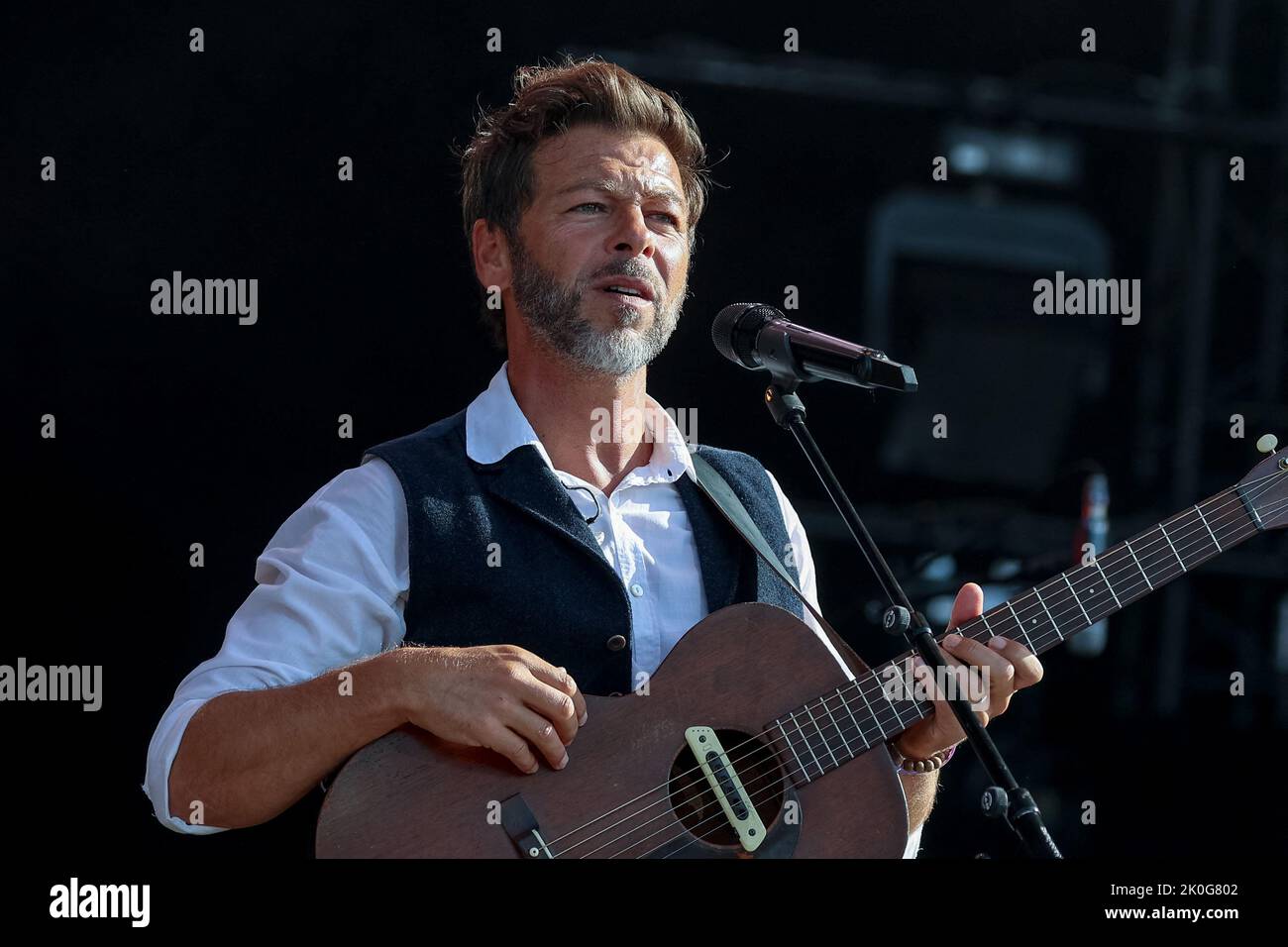 Christophe Mae perform during the Fete de l'Humanite 2022 in Plessis ...