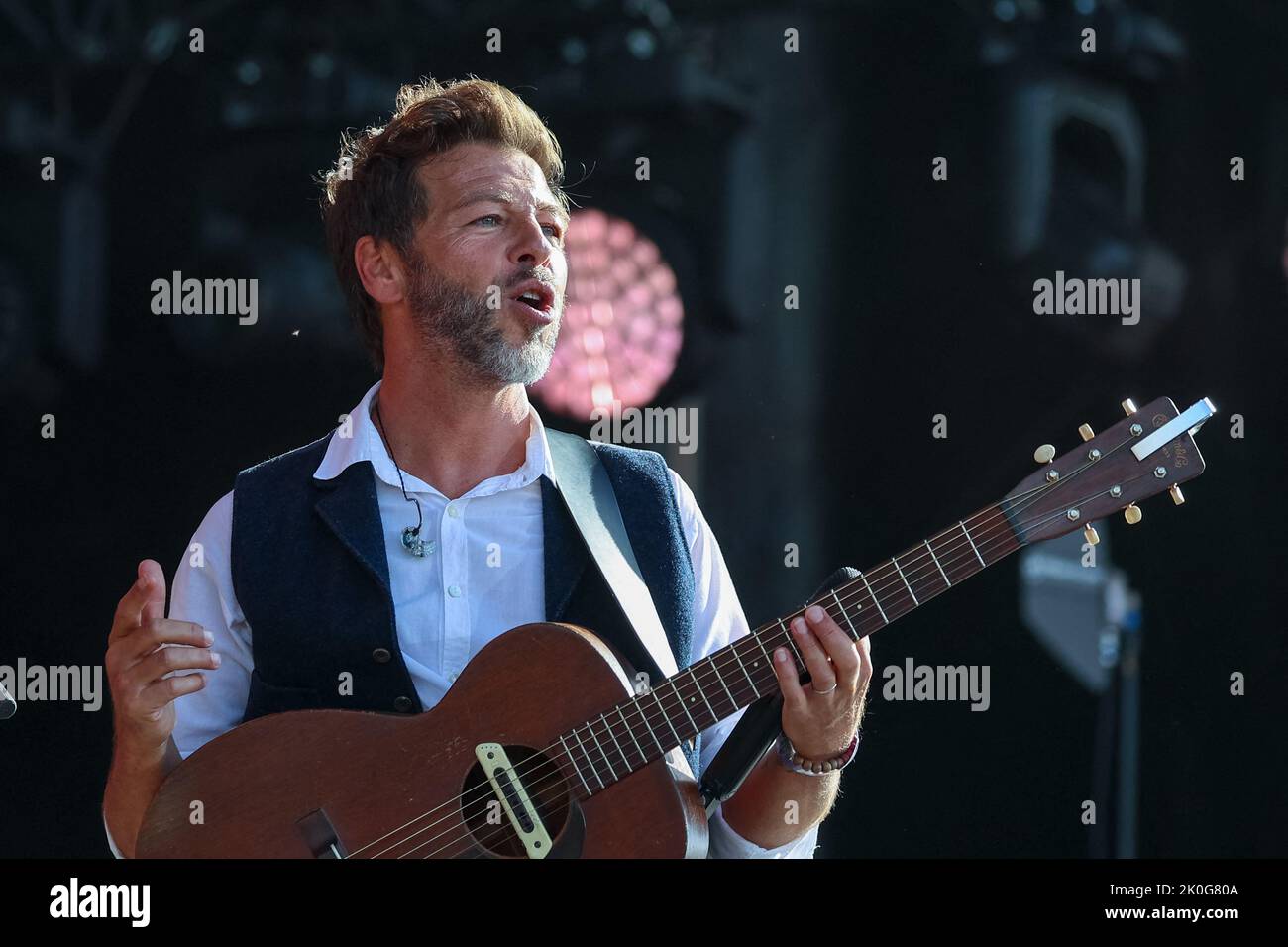 Christophe Mae perform during the Fete de l'Humanite 2022 in Plessis ...