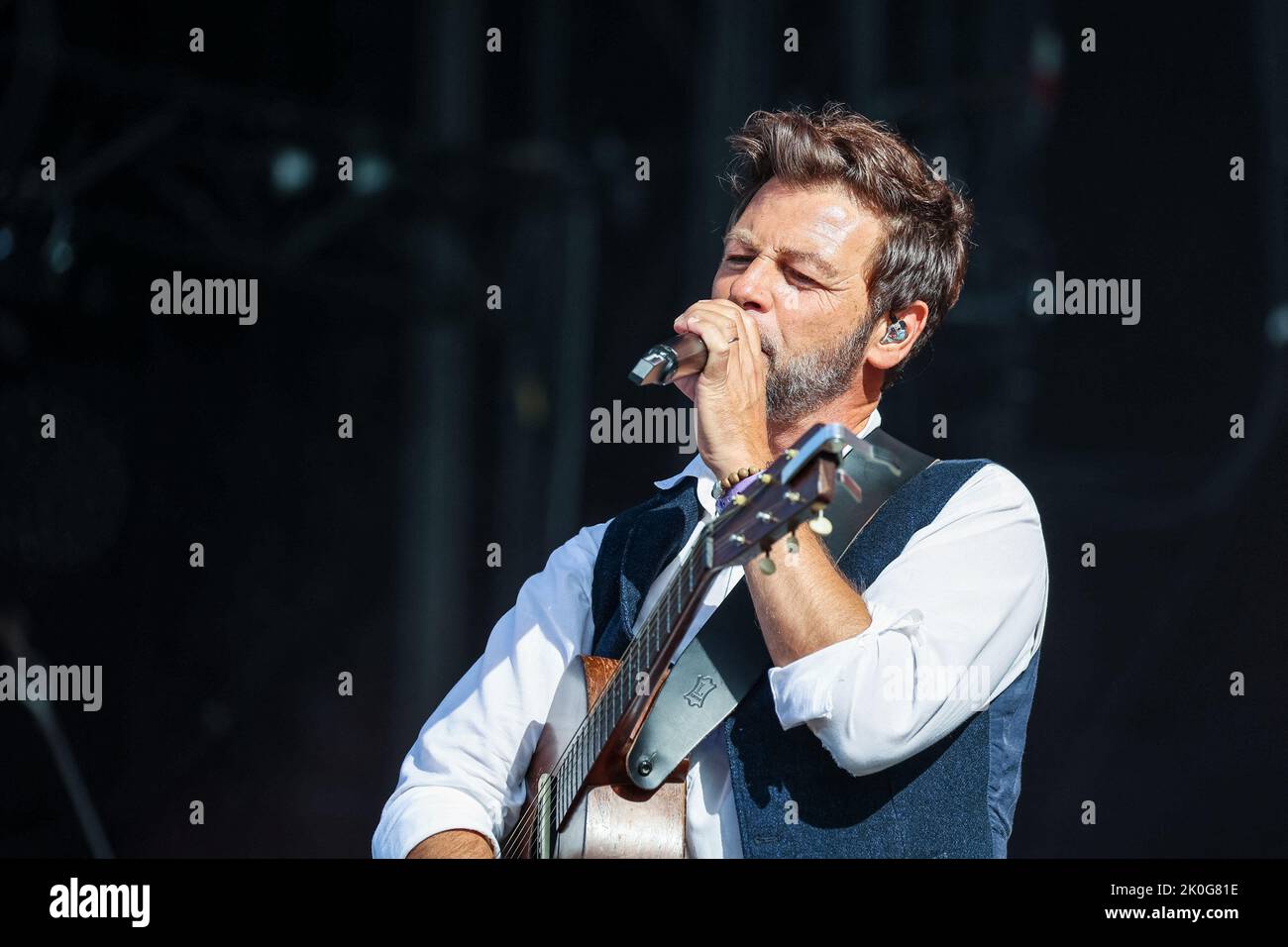 Christophe Mae perform during the Fete de l'Humanite 2022 in Plessis ...