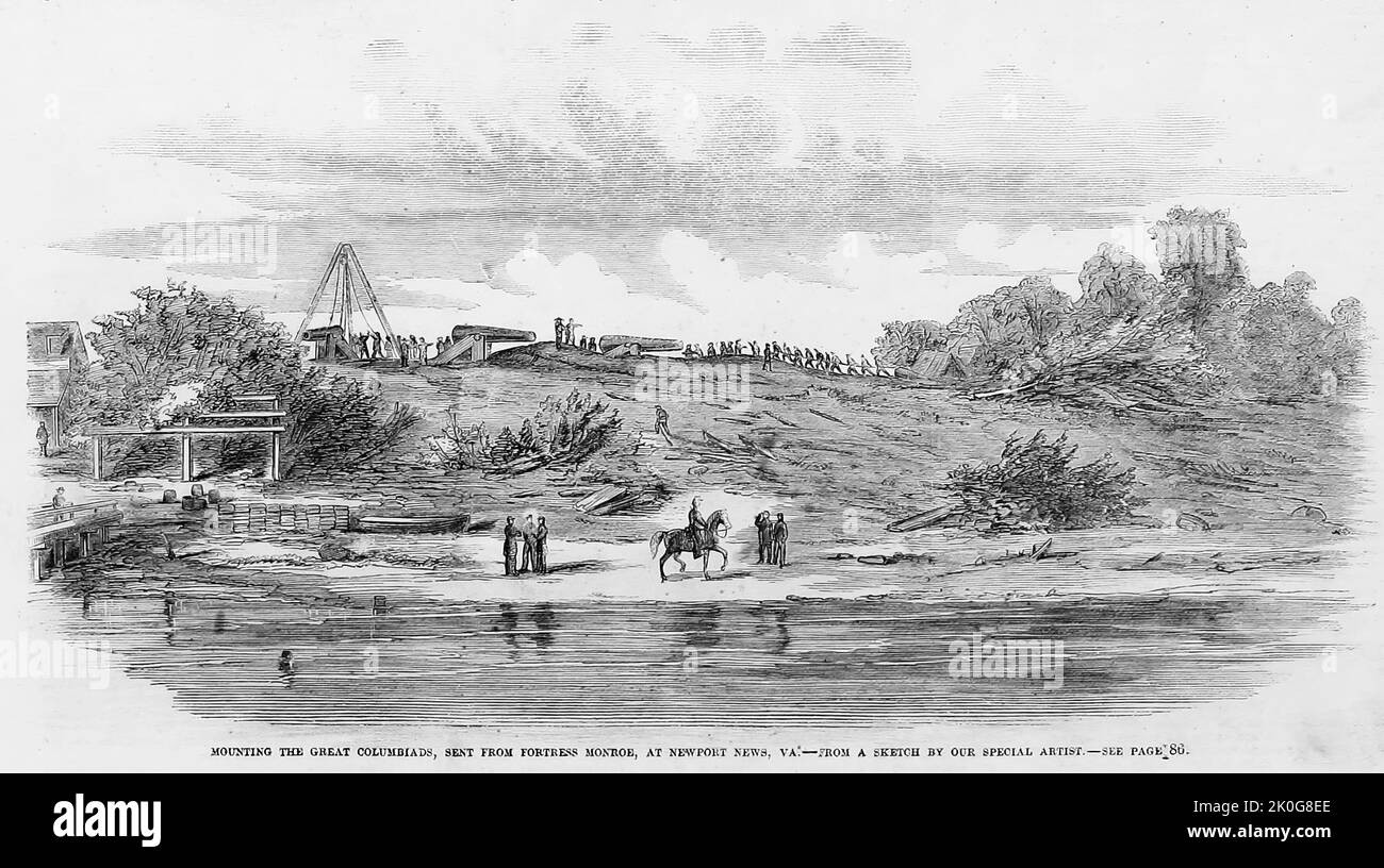 Mounting the great columbiads, sent from Fort Monroe, at Newport News ...