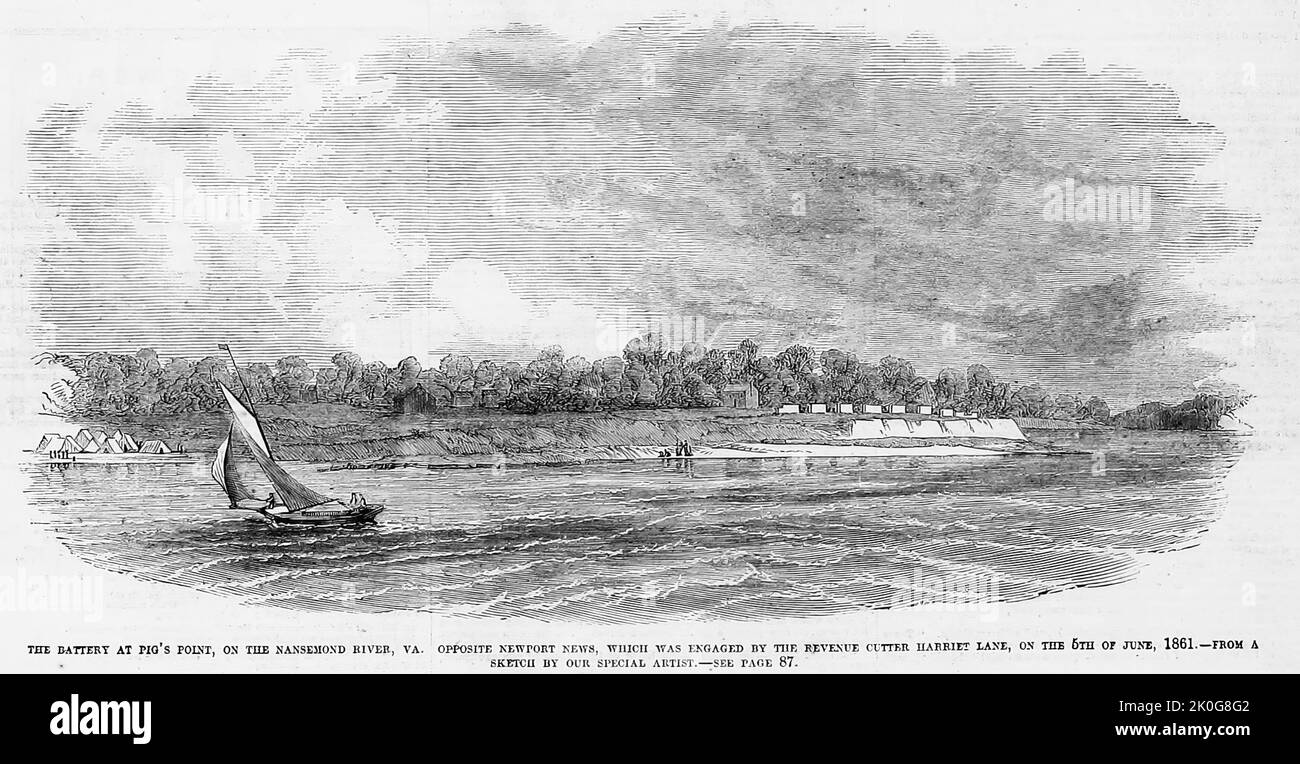 The battery at Pig's Point, on the Nansemond River, Virginia, opposite ...