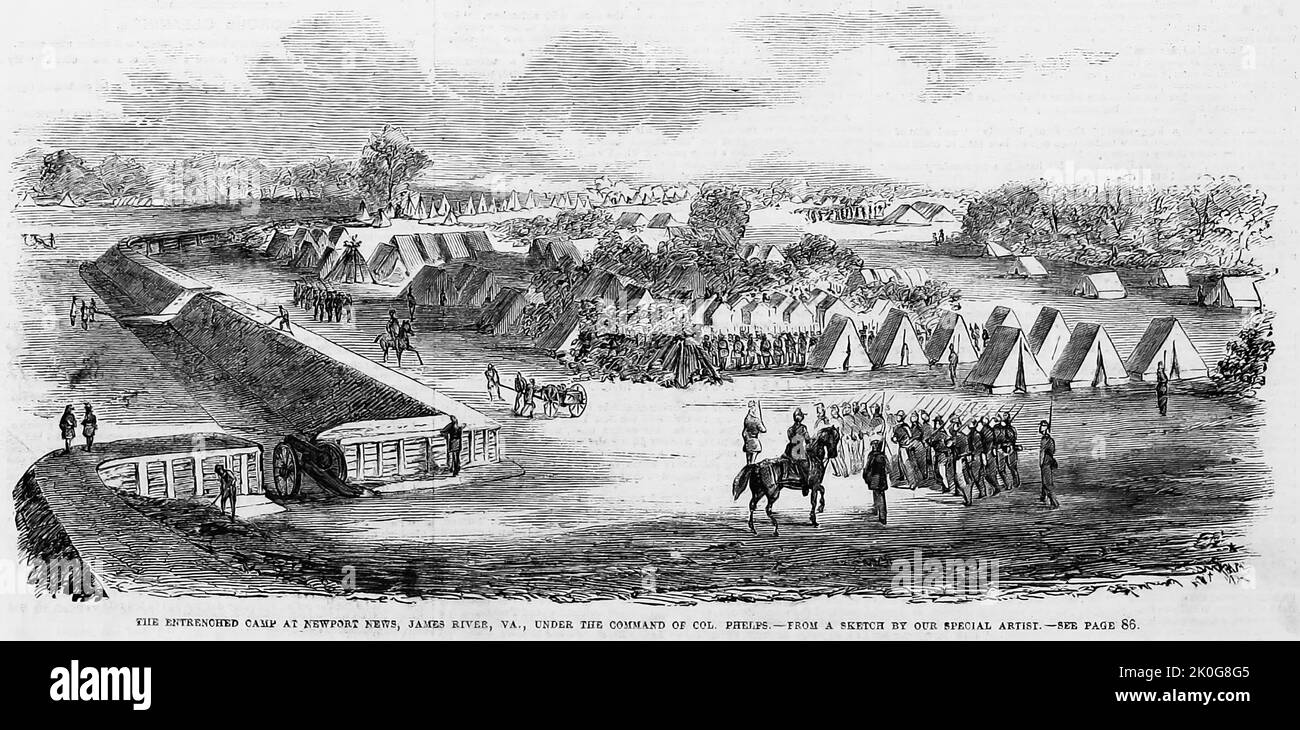 The entrenched camp at Newport News, James River, Virginia, under the ...