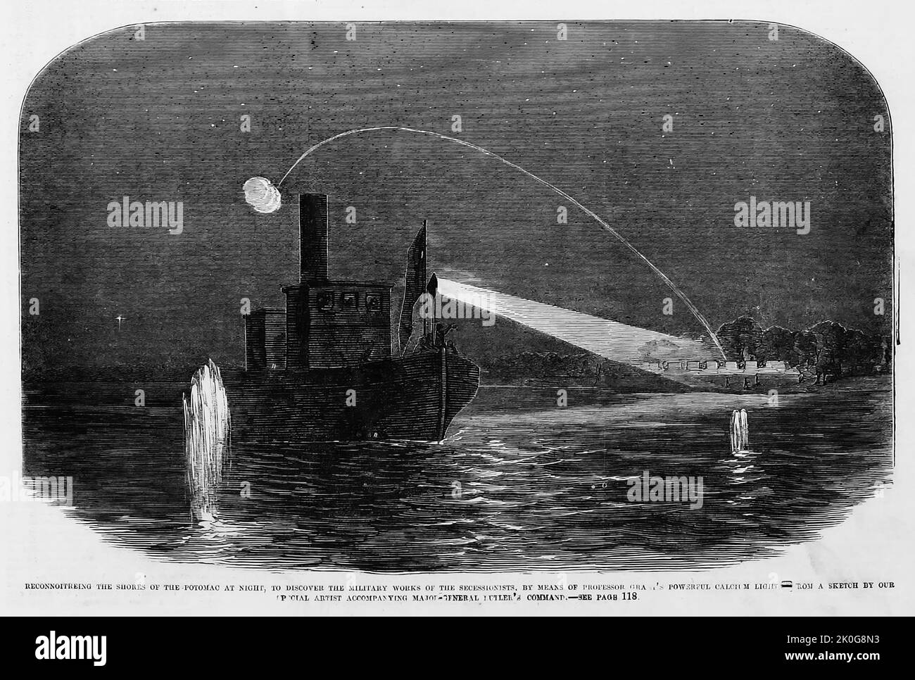 Reconnoitering the shores of the Potomac River at night, to discover ...