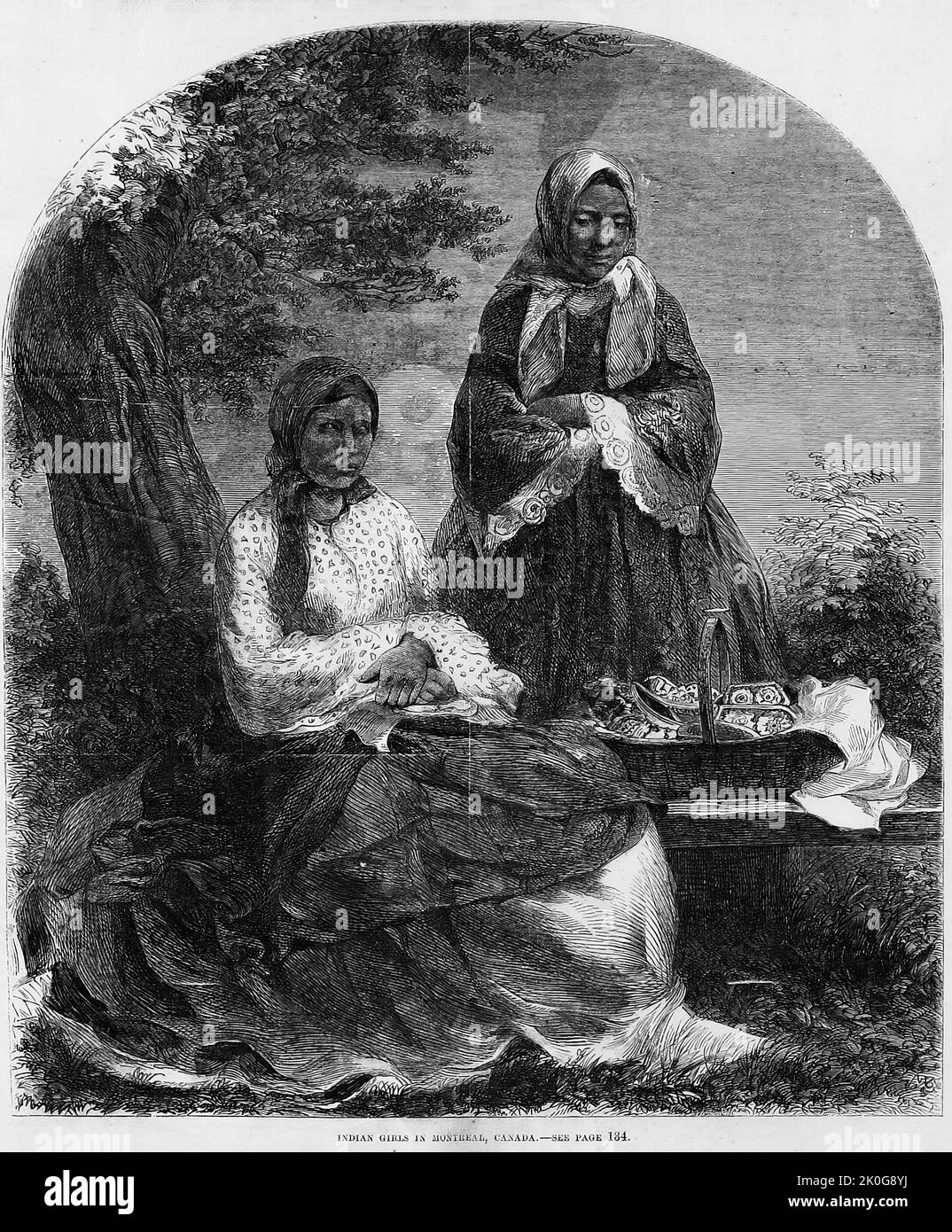 Indian girls in Montreal, Canada, July 1861. 19th century illustration ...