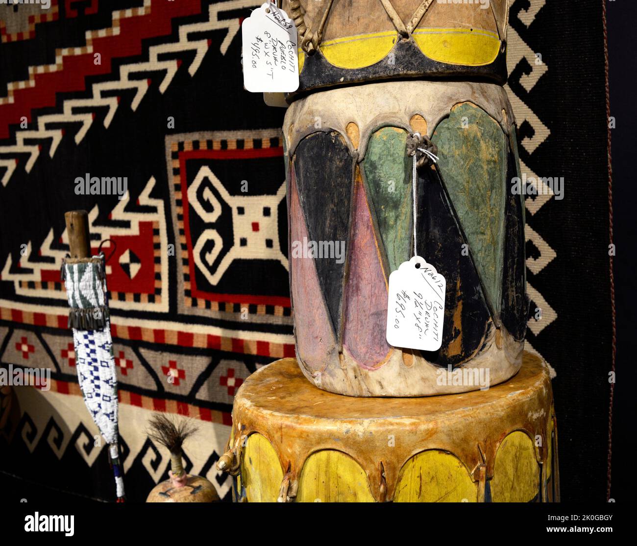 Vintage ceremonial drums made by Native American artisans from the ...