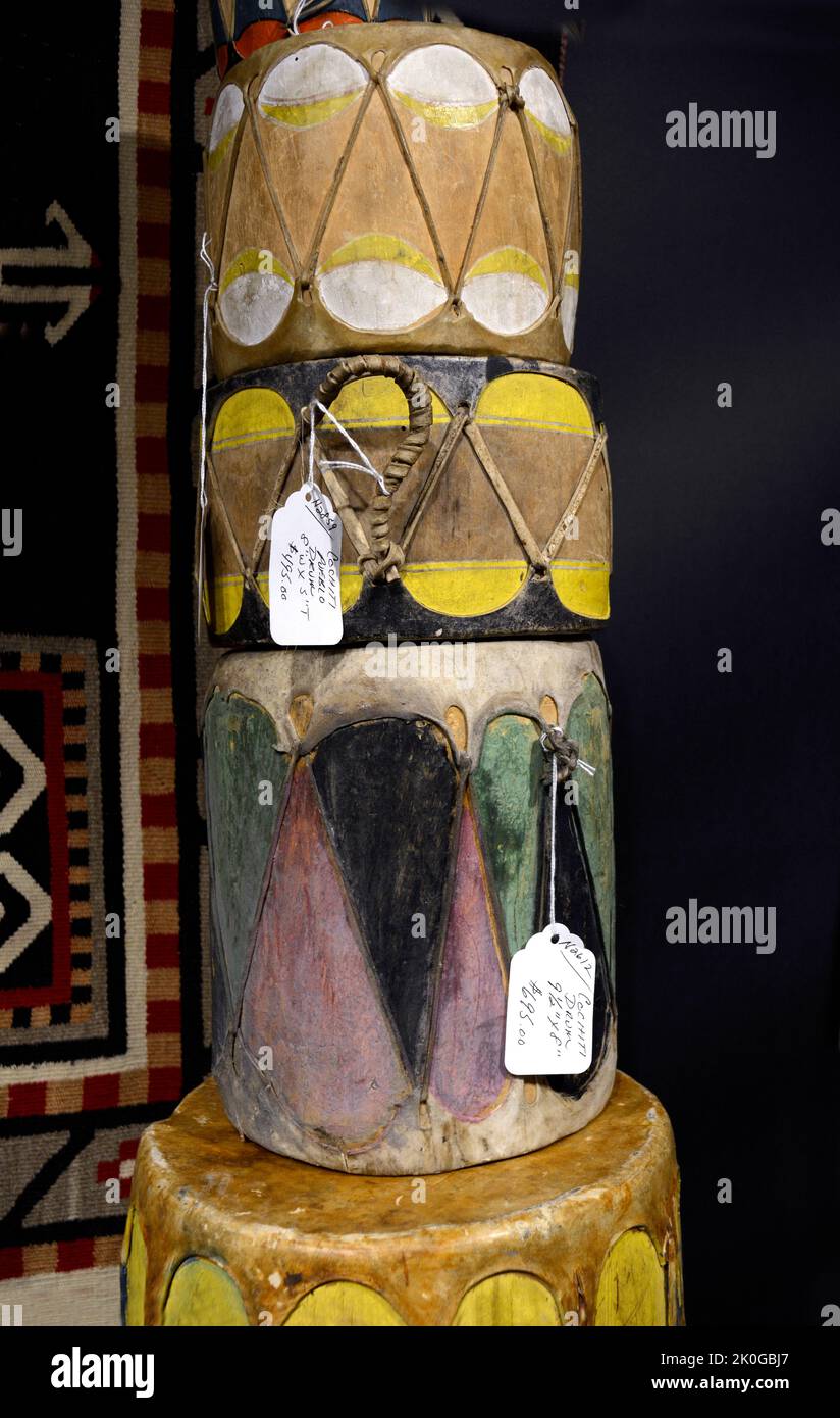 Vintage ceremonial drums made by Native American artisans from the ...