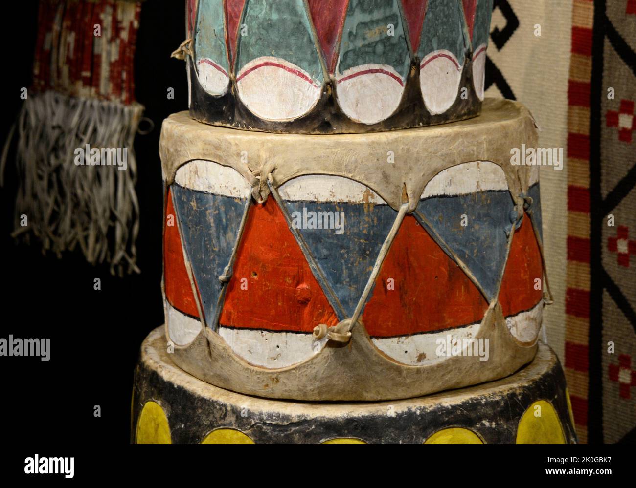Vintage ceremonial drums made by Native American artisans from the ...
