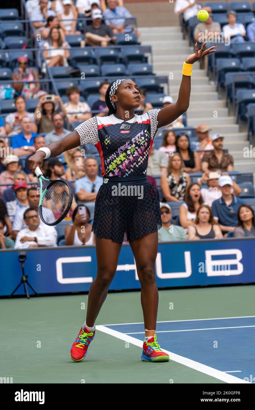 Coco Gauff (USA) competing at the 2022 US Open Tennis Championships ...