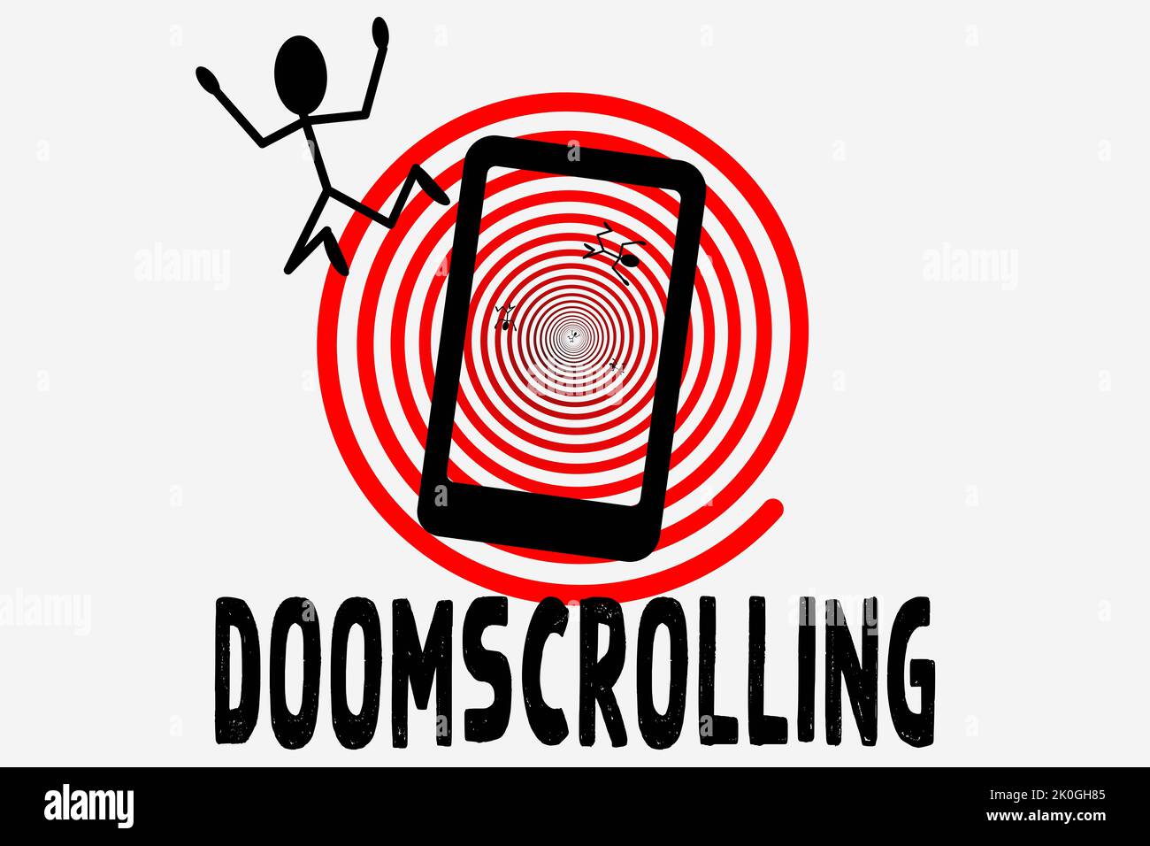Doomscrolling, people falling into a doom spiral on mobile phone, doom ... Doomscrolling, people falling into a doom spiral on mobile phone, doom ...