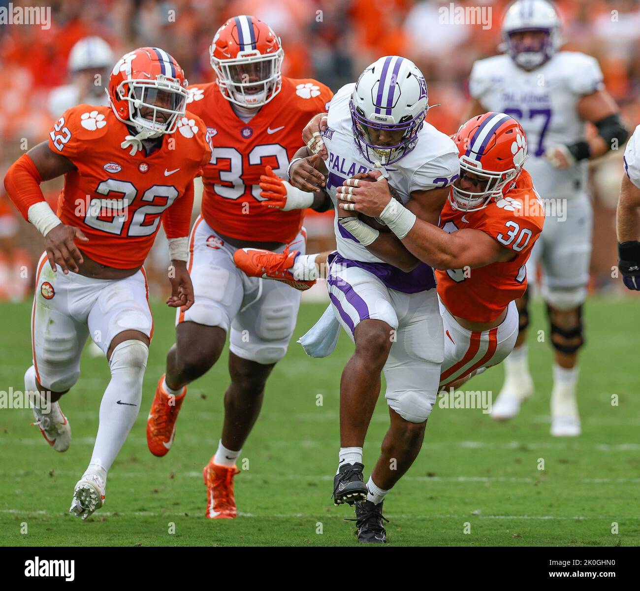 Clemson, SC, USA. 10th Sep, 2022. Furman's Devin Abrams #32 is chased ...