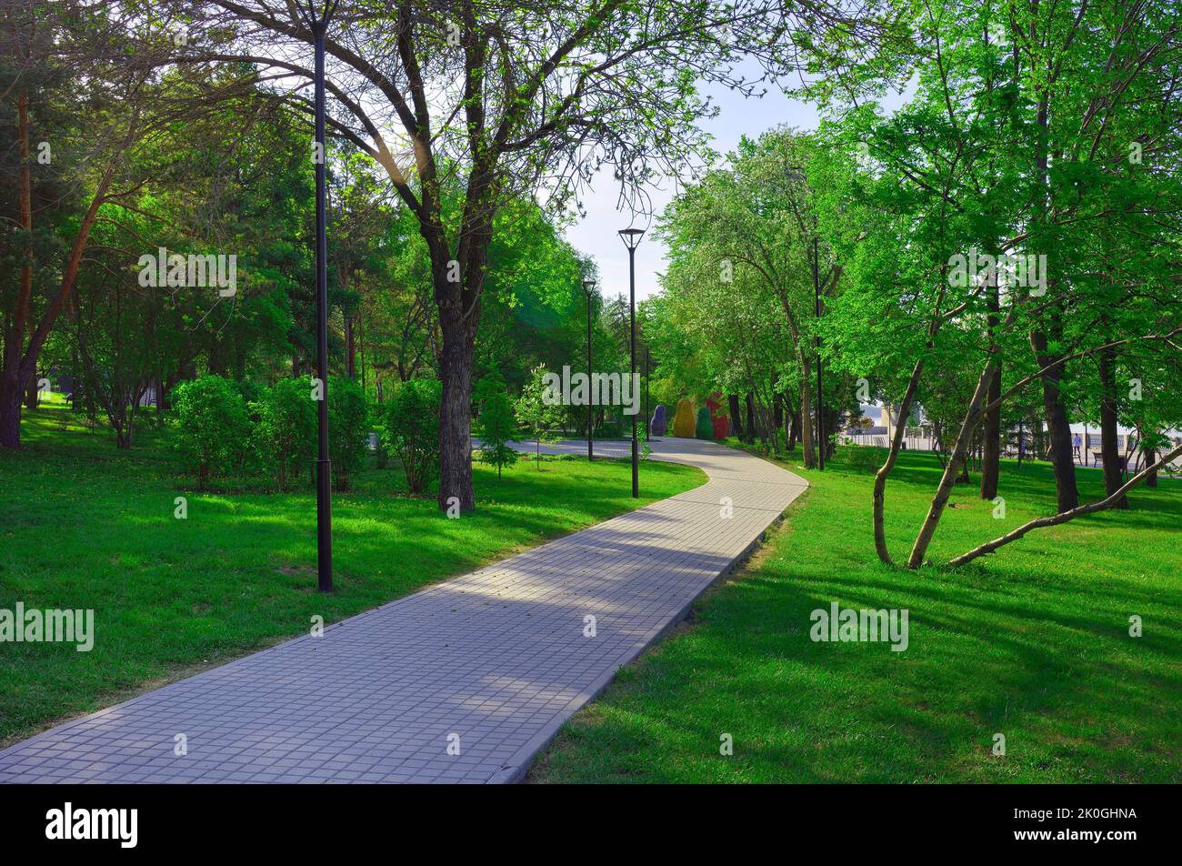 Spring in the Gord Park. Mikhailovskaya Embankment Garden of the Ob ...