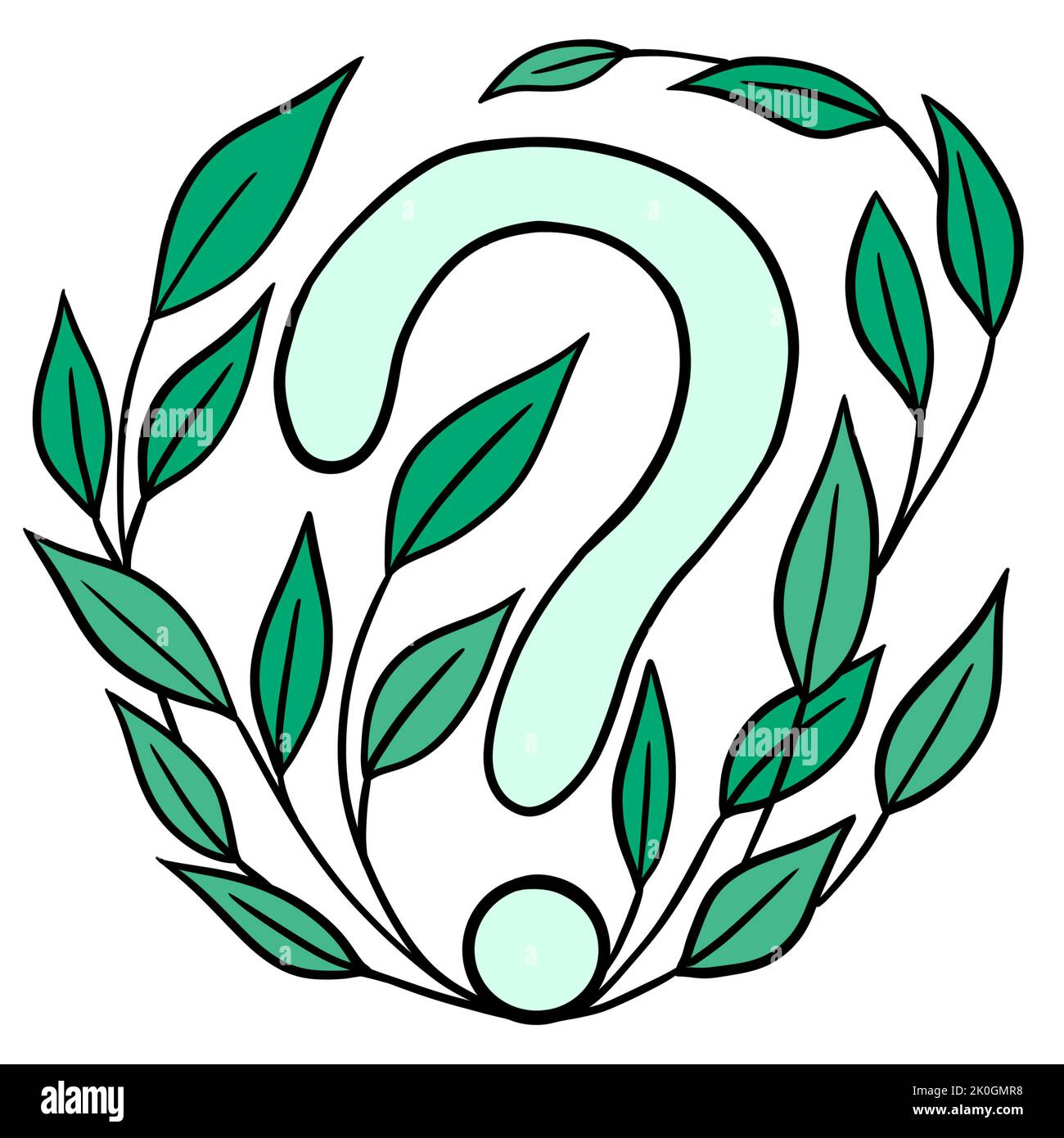 Hand drawn illustration of question mark with leaves flowers nature ...