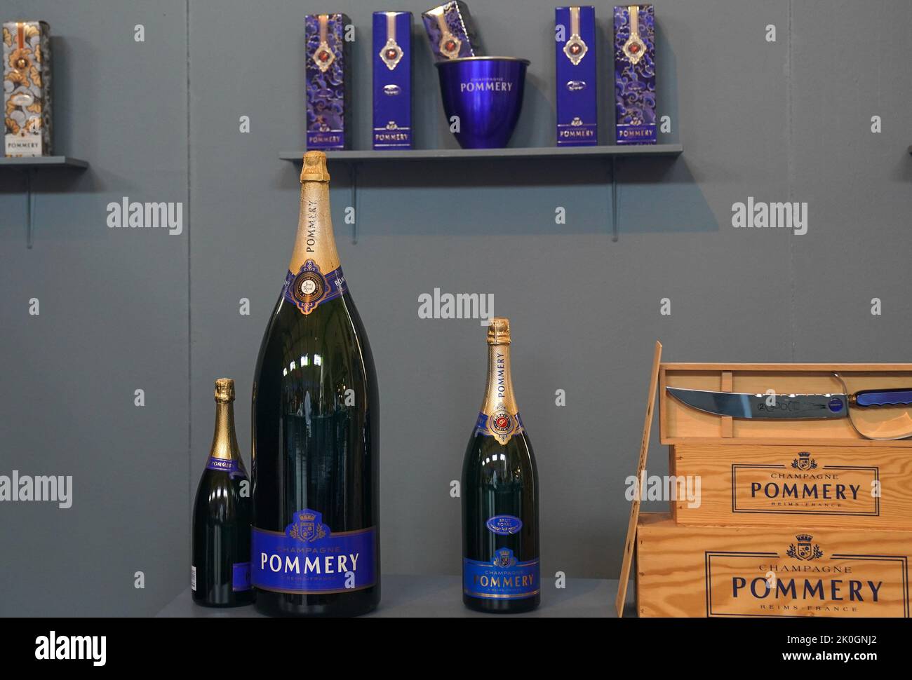 Bottles of Pommery Champagne at the wine estate and historic ...