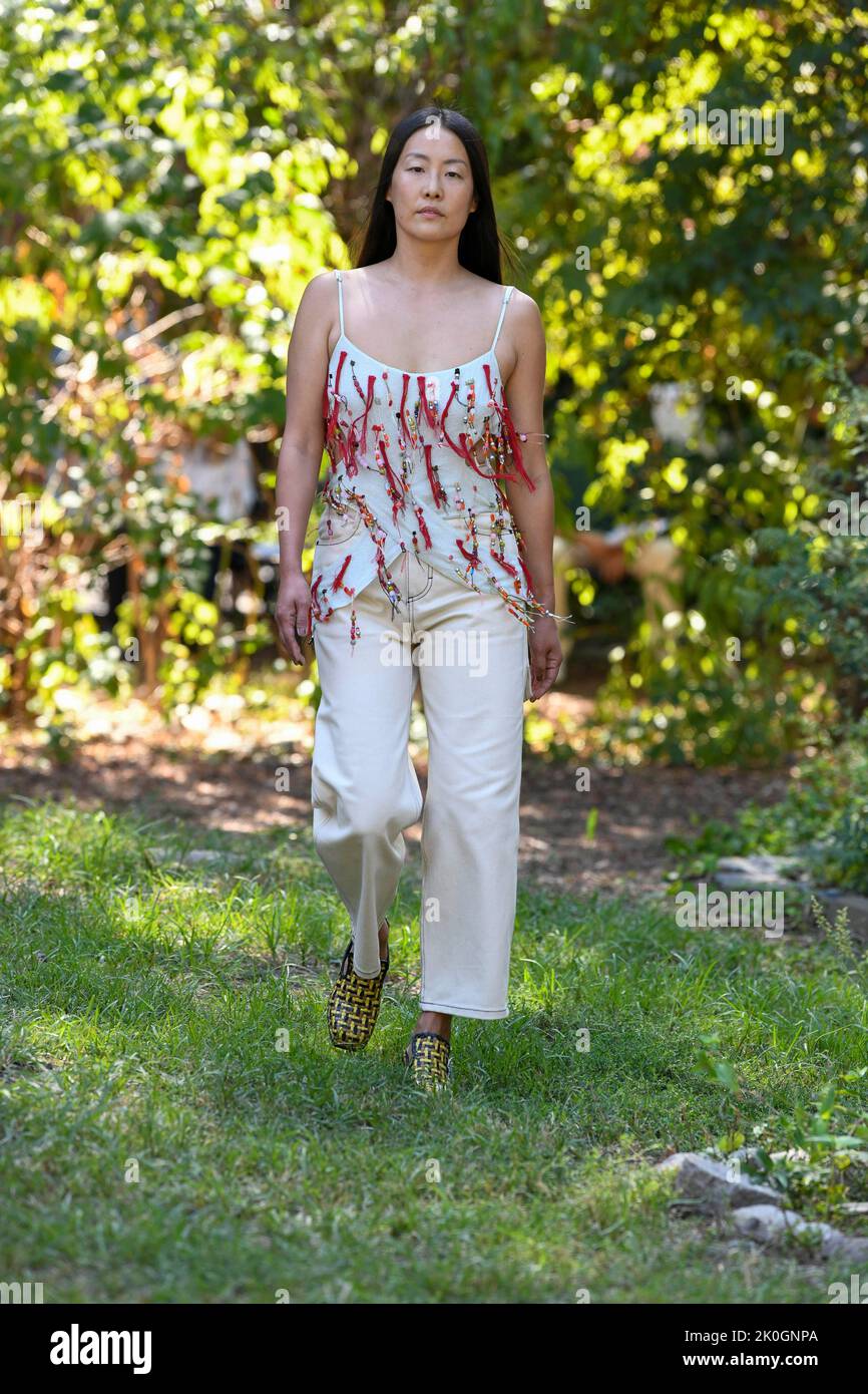 A model walks on the runway at the Eckhaus Latta fashion show during ...