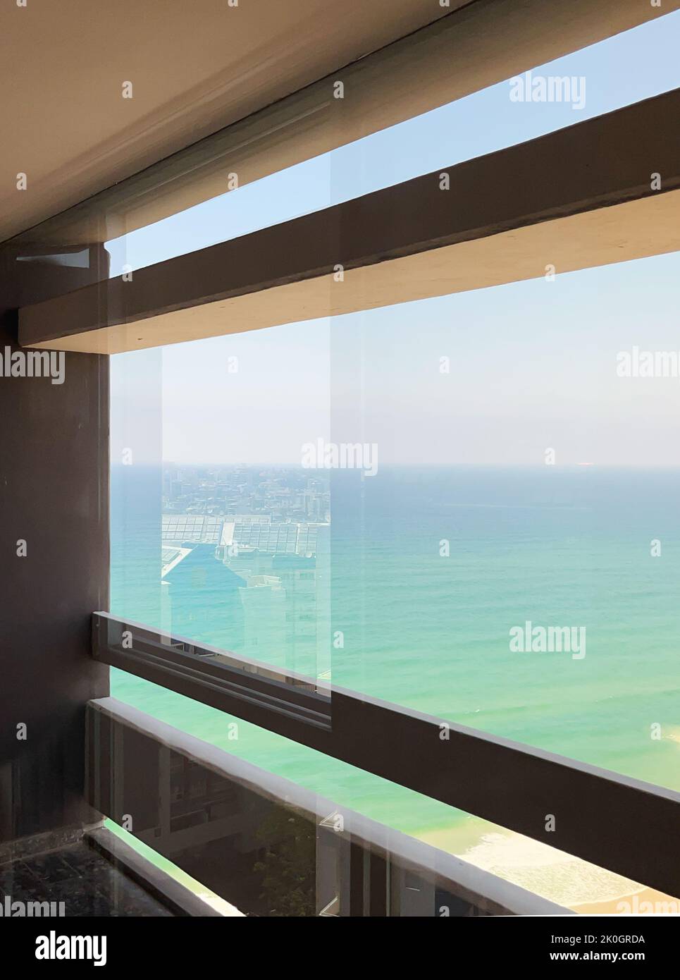View of the sea and skyline from the balcony of a hotel in Netanya ...