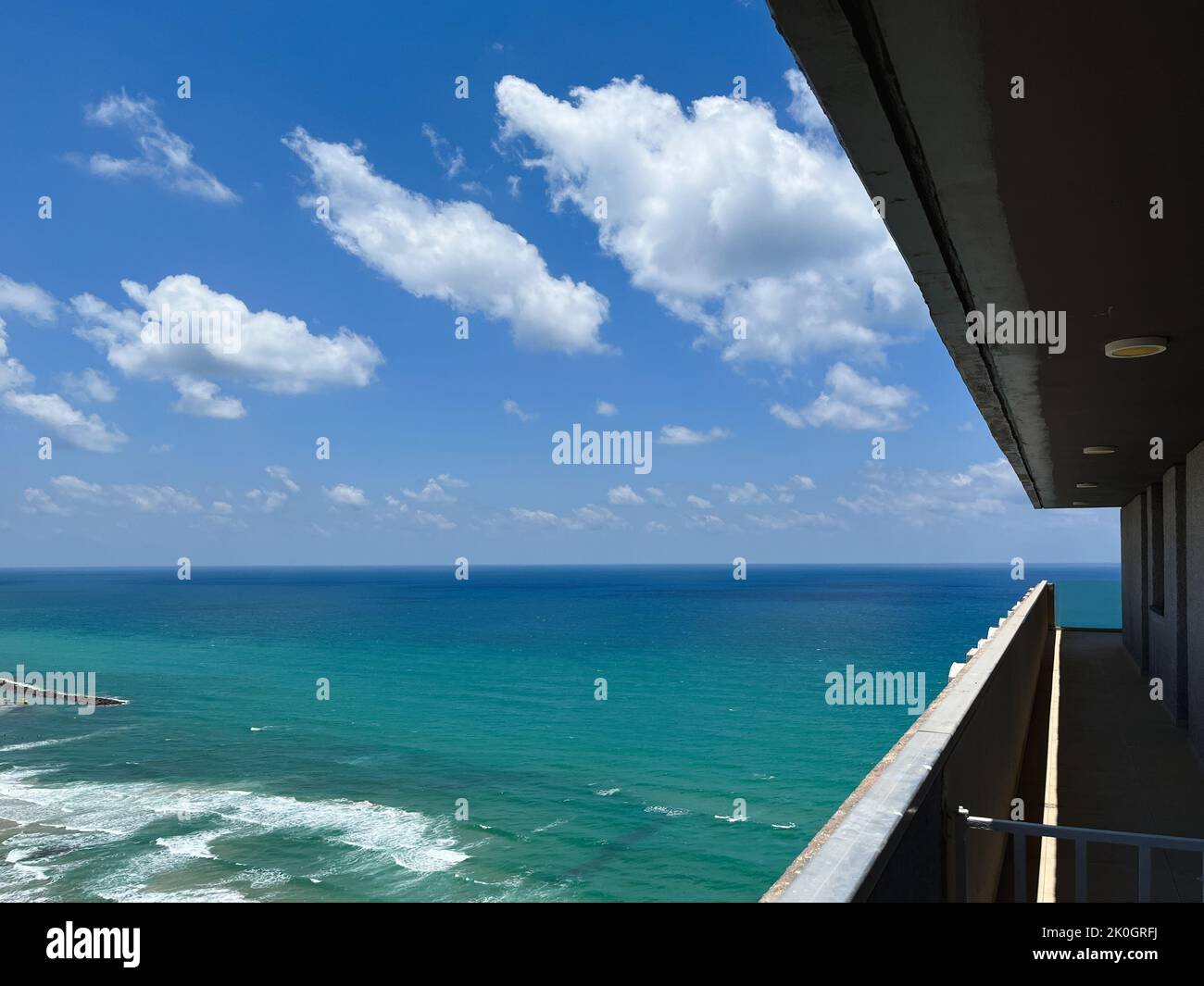 View of the sea and skyline from the balcony of a hotel in Netanya ...