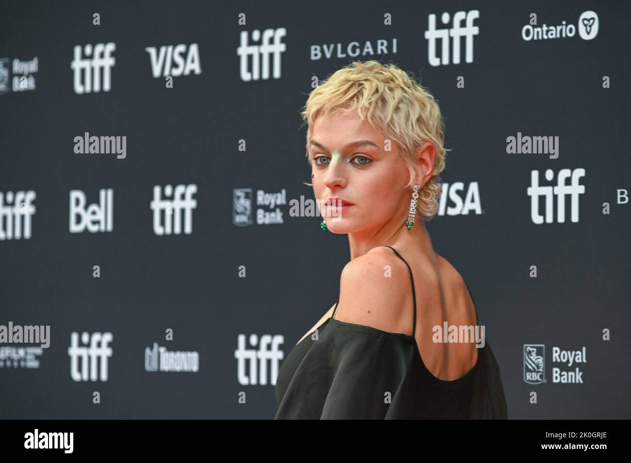 Emma Corrin arrives at the premiere of My Policeman during the 2022 ...