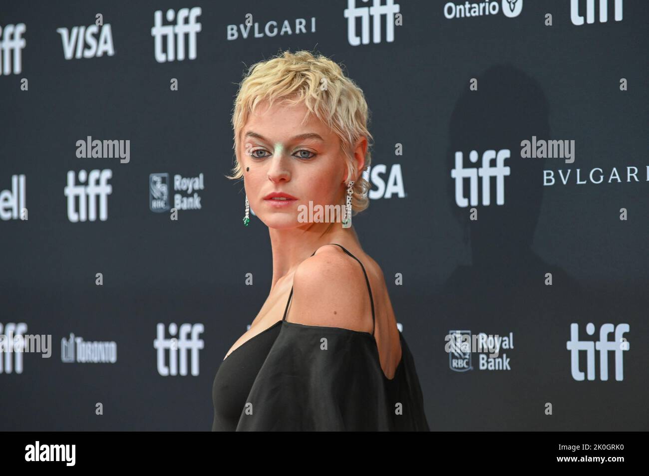 Emma Corrin arrives at the premiere of My Policeman during the 2022 ...