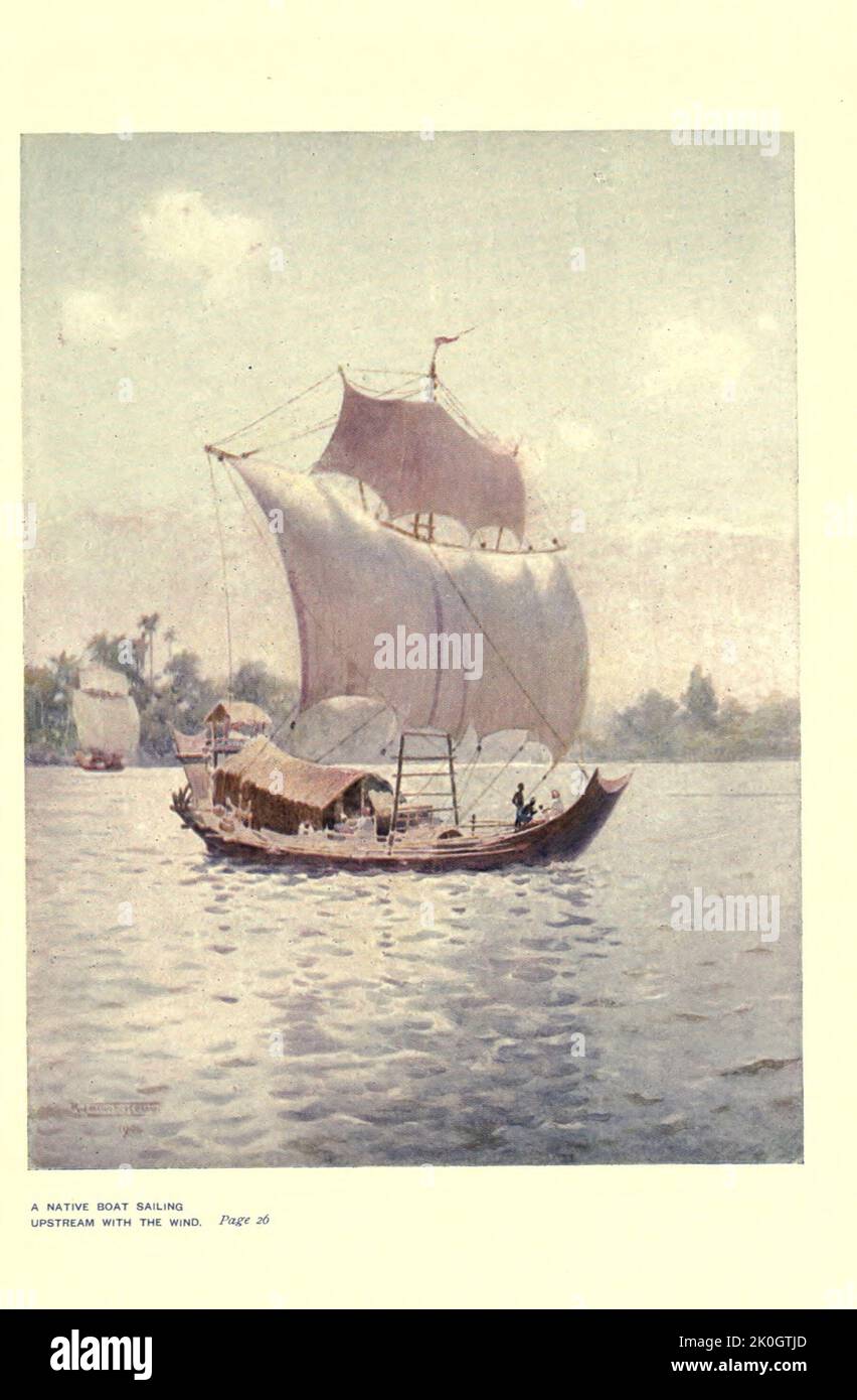 A NATIVE BOAT SAILING UPSTREAM WITH THE WIND from the book ' Burma ' by ...