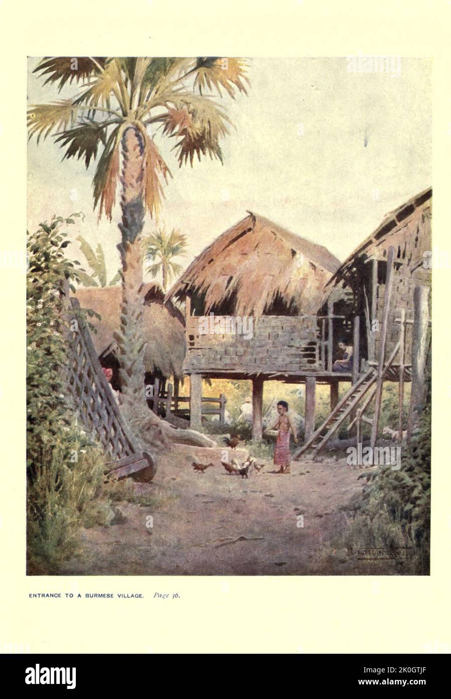 ENTRANCE TO A BURMESE VILLAGE from the book ' Burma ' by Kelly, R ...