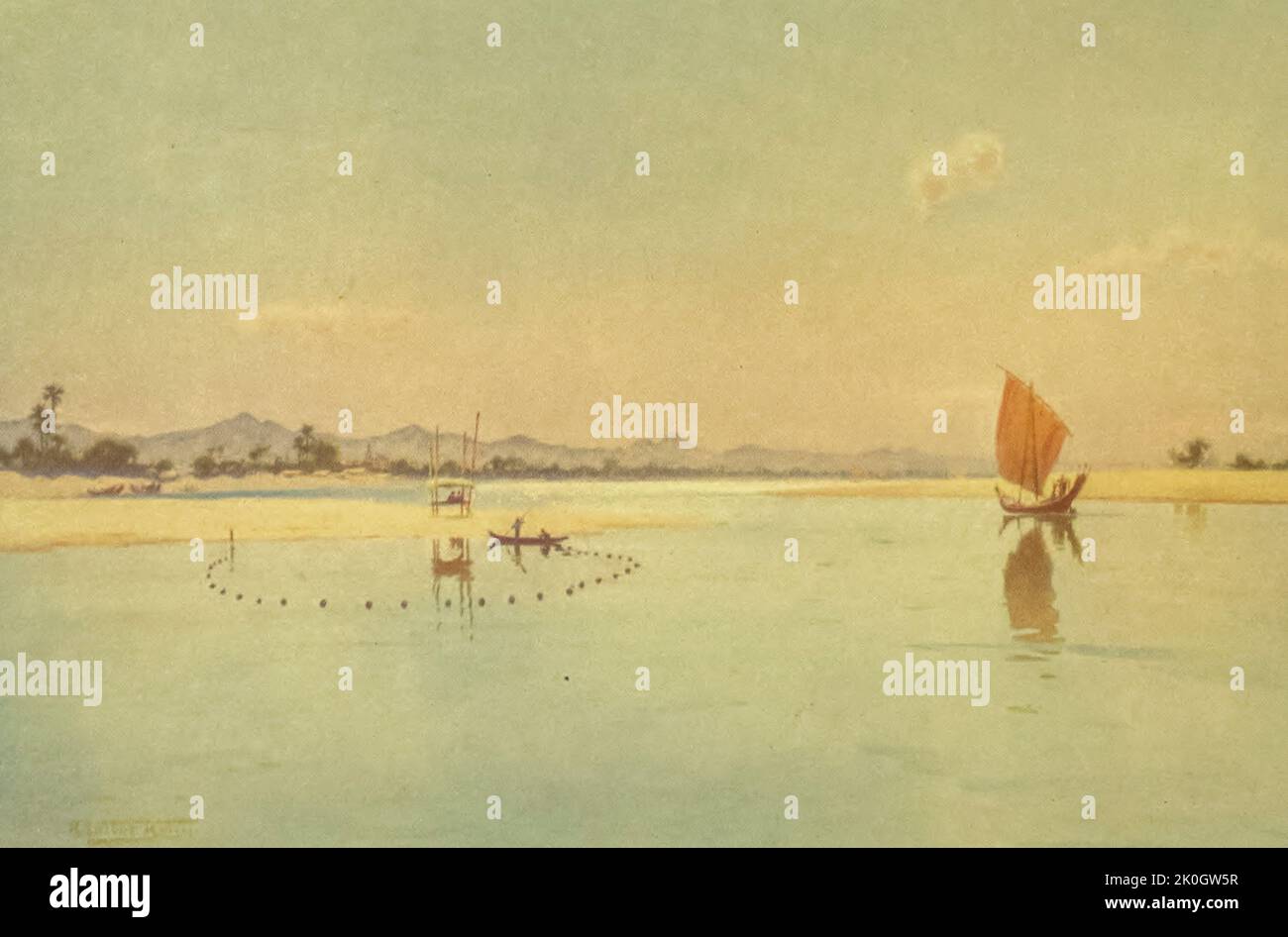 Net Fishing on the Irrawaddy from the book ' Burma ' painted and ...