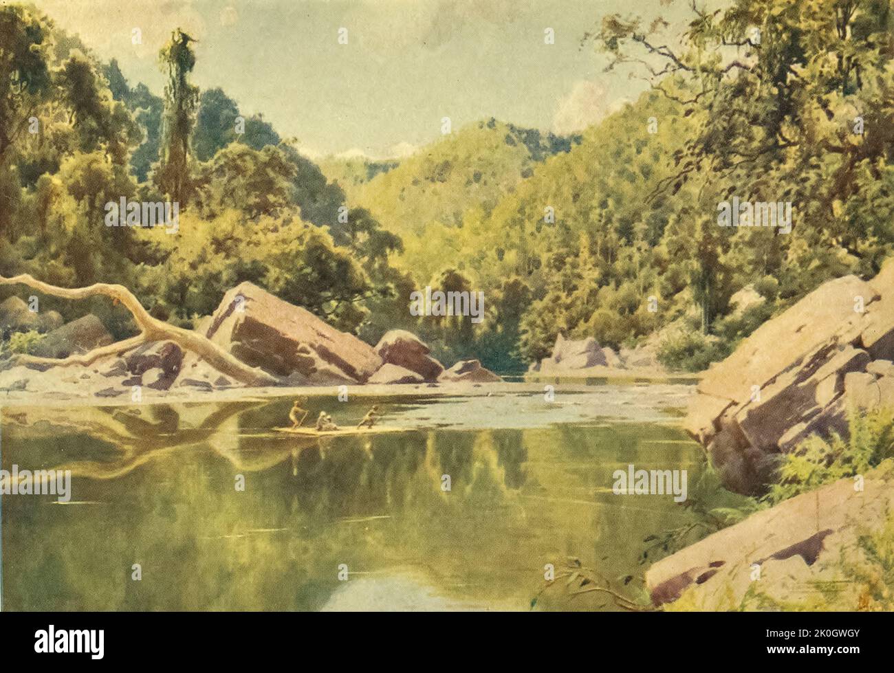 Rafting down the Nan-tu River from the book ' Burma ' painted and ...