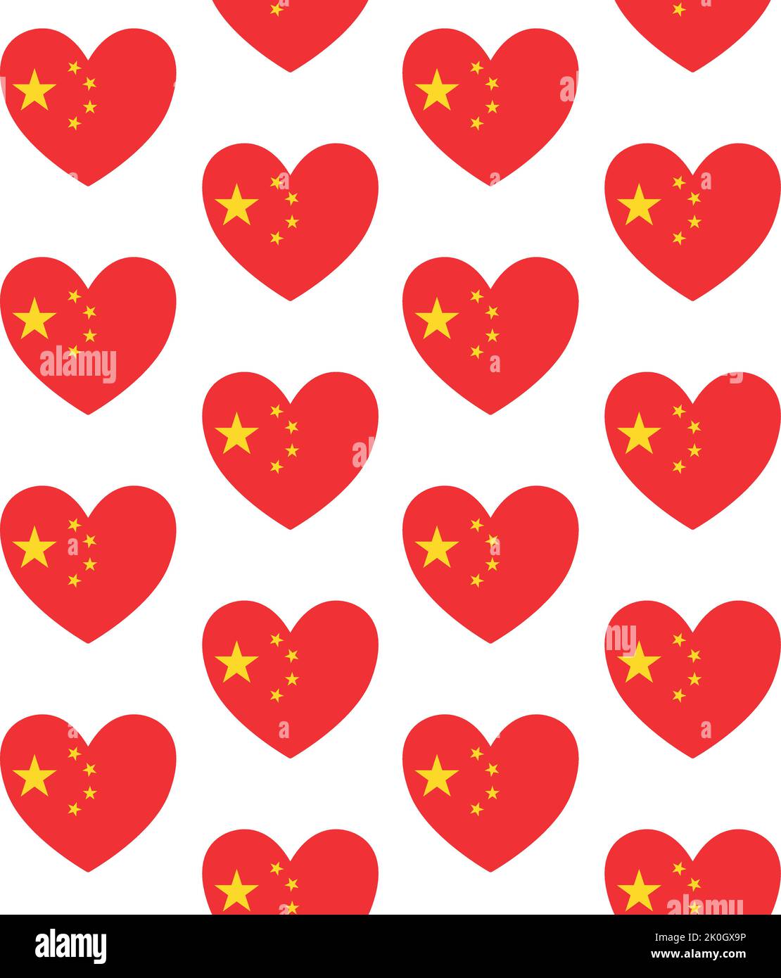 Vector seamless pattern of flat Chinese China flag heart isolated on ...