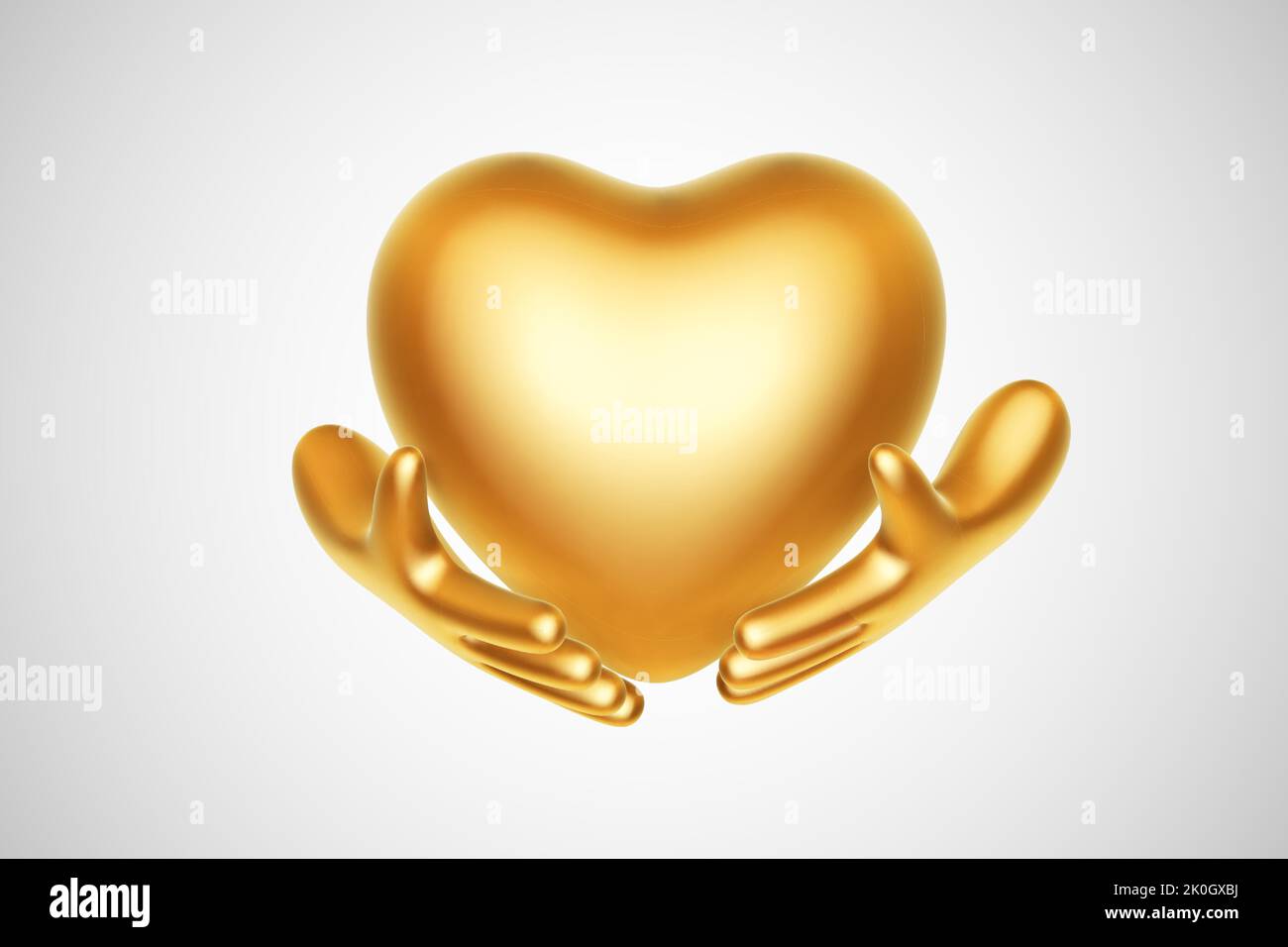 3D cartoon golden human hands holding heart on light background Stock ...