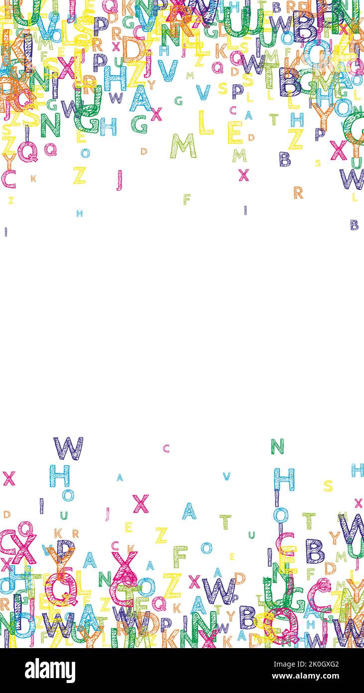 Falling letters of English language. Bright handdrawn flying words of ...