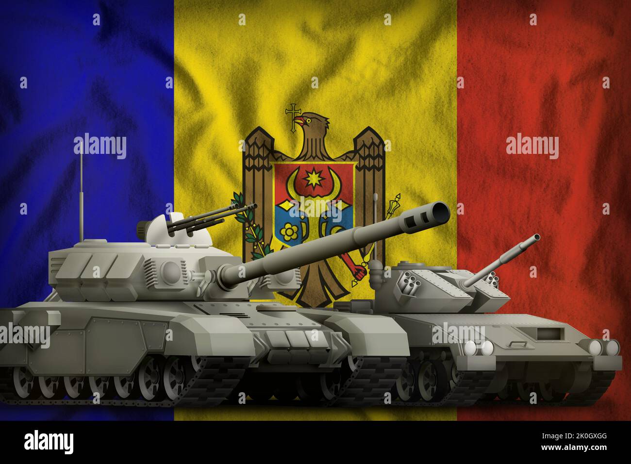 tanks on the Moldova flag background. Moldova tank forces concept. 3d ...