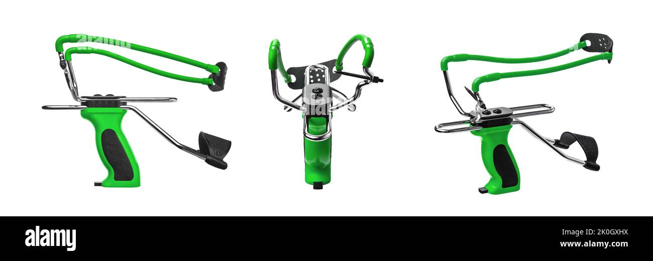 Green slingshot isolate on white background. Modern slingshot with ...
