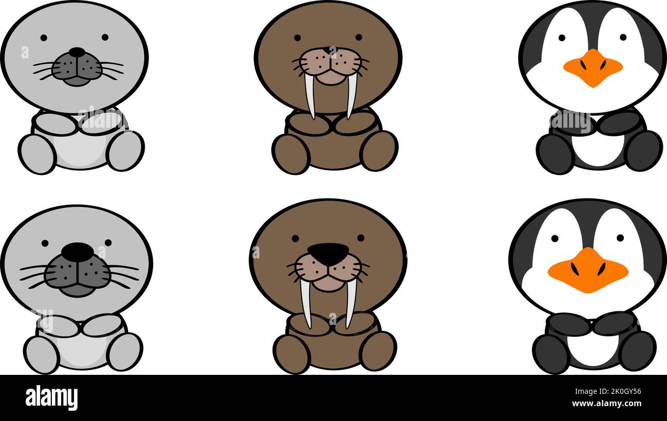 little baby animals cartoon set pack chibi style in vector format Stock ...