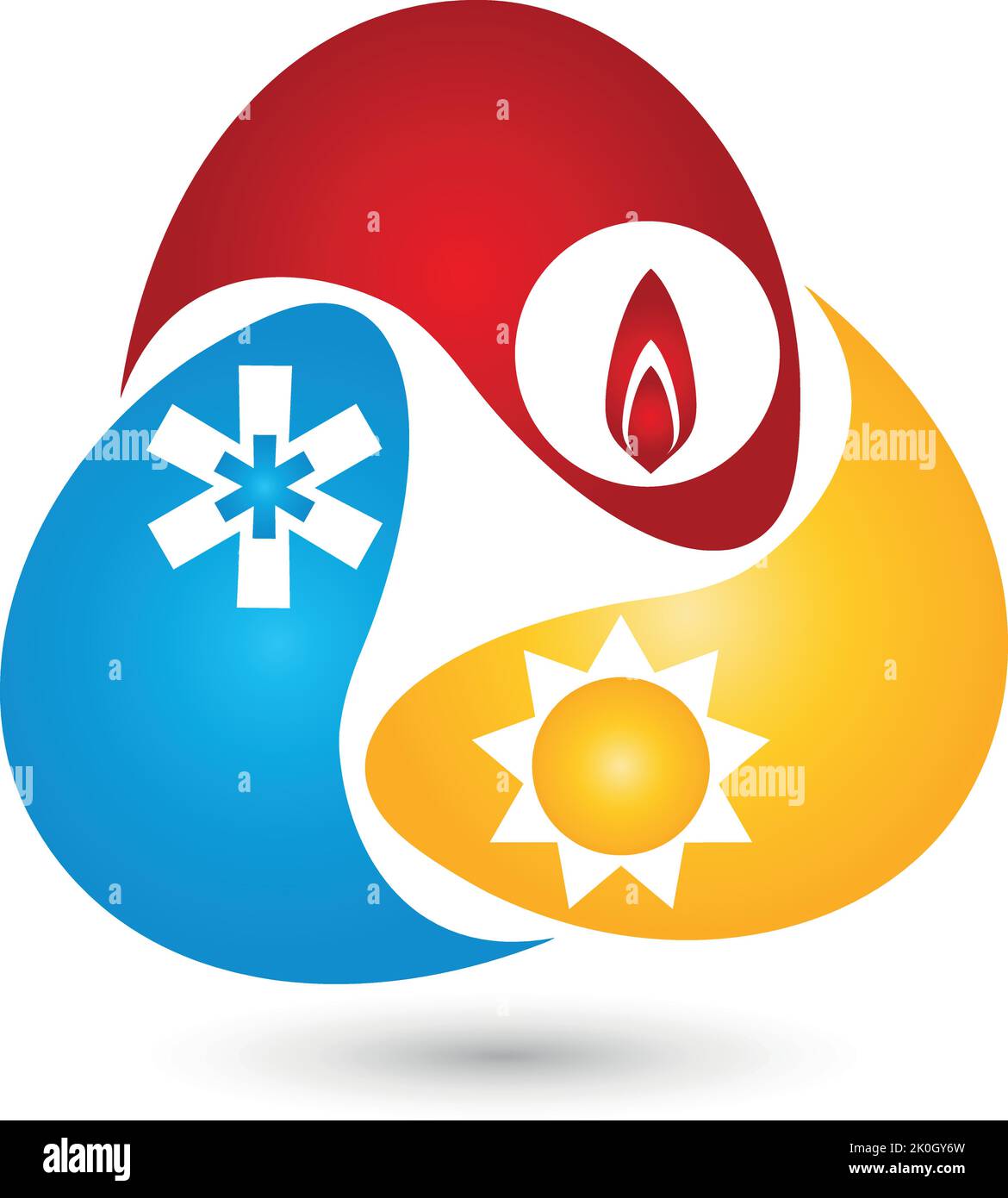 Three drops with sun, snowflake and flame, plumber, installer, logo ...