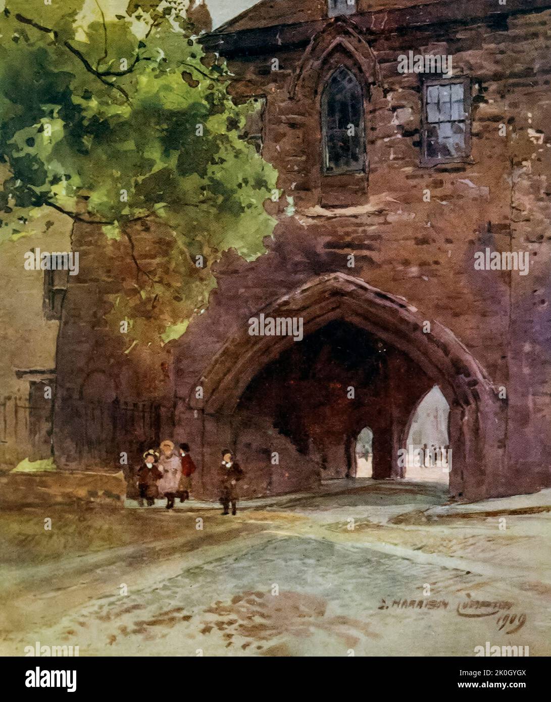 The Abbey Gateway, Chester from ' Chester water-colours ' by Compton, E ...