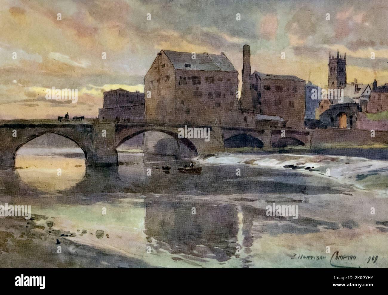 Dee Mills, Bridge and Weir from ' Chester water-colours ' by Compton, E ...