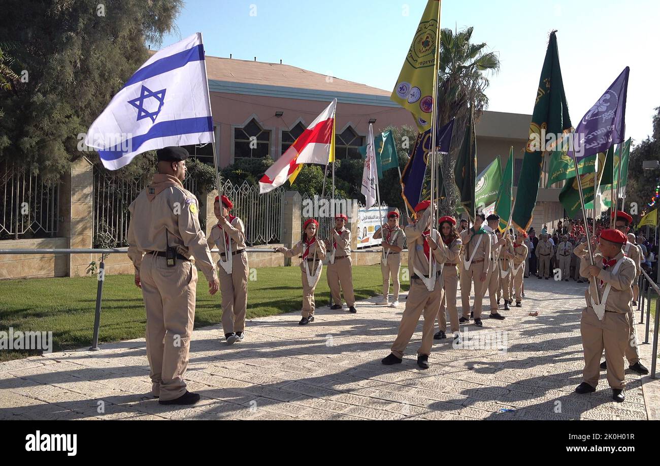 JAFFA, ISRAEL - SEPTEMBER 10: Members of the Arab Orthodox Scouts hold ...