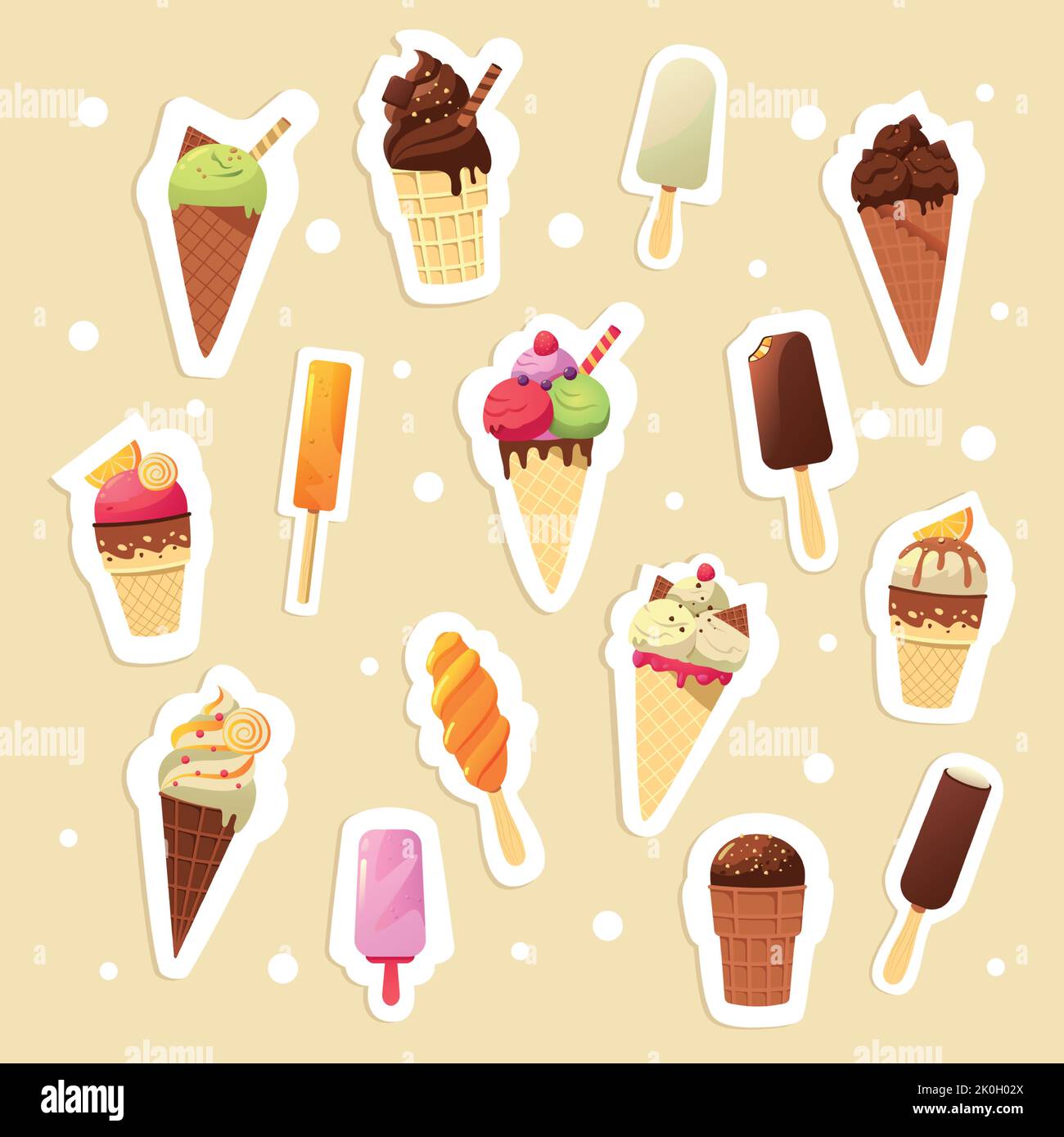 Ice cream stickers. Cartoon cute isolated badges of cold sweet summer ...