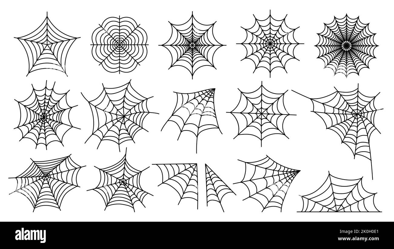 Spider web. Halloween cobweb silhouettes line sketch style, scary ... Spider web. Halloween cobweb silhouettes line sketch style, scary ...