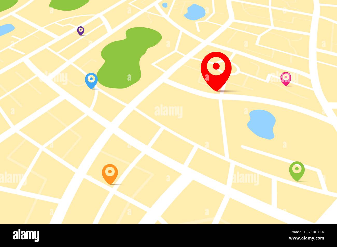 3D map with destination location point, Aerial clean top view of the ...