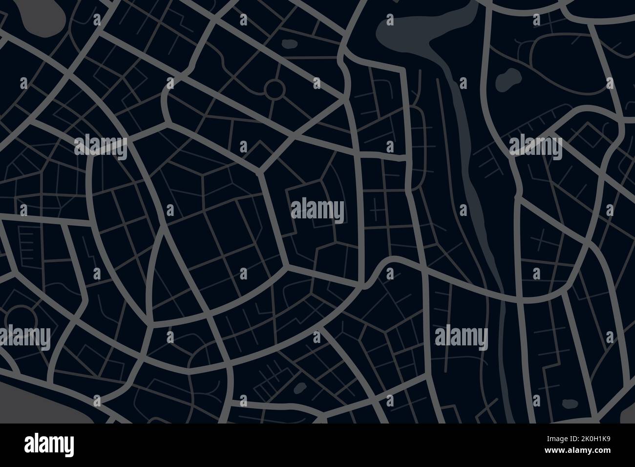 Aerial clean top view of the city map with street and river, Blank ...