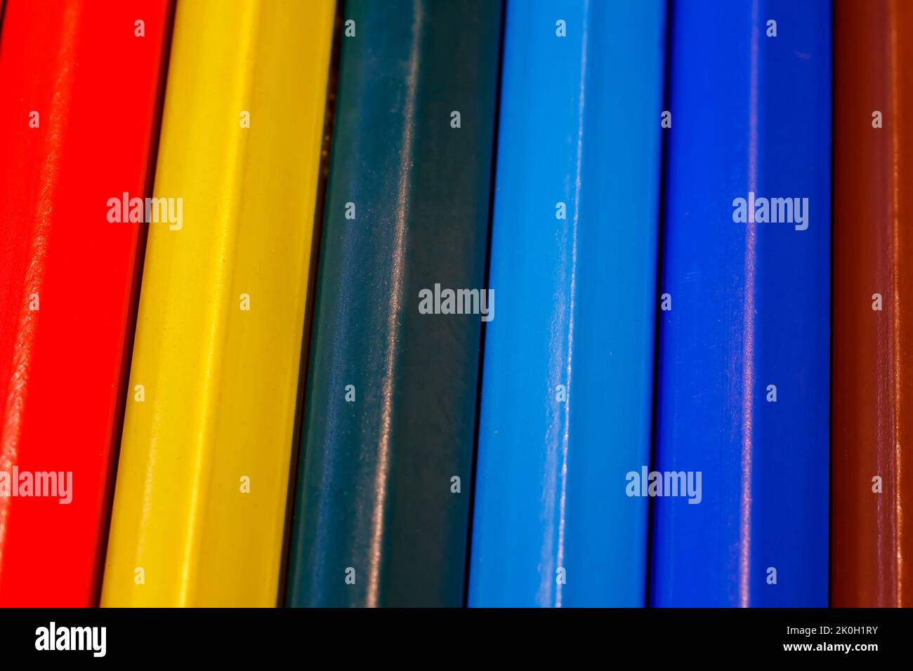 Set of colored pastel pencils in row multi color in form of closed ...