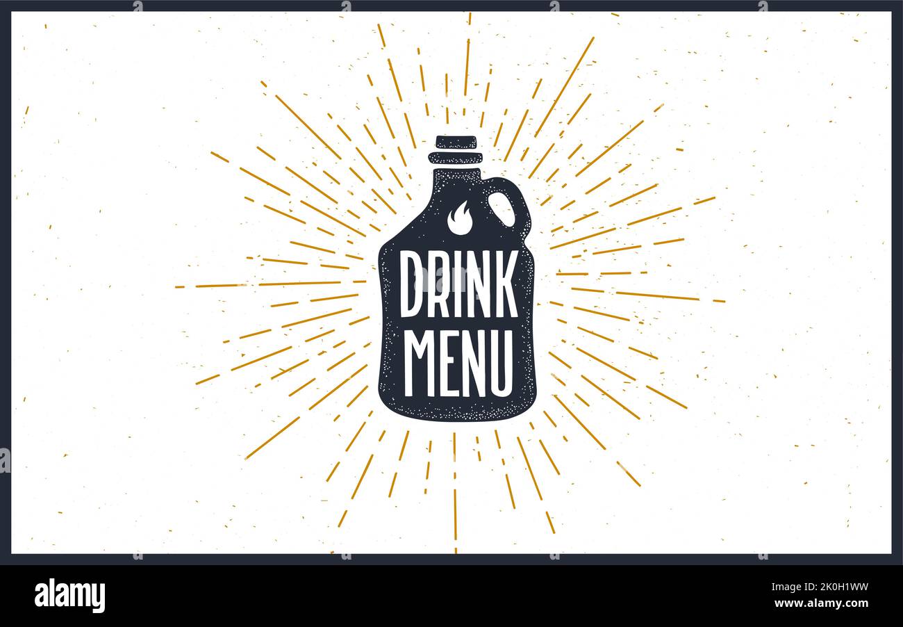 Drink Menu. Old school poster with text Drink Menu. Bottle in vintage ...