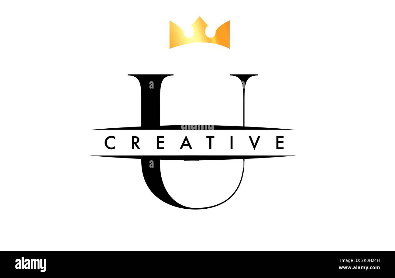 U Letter Logo with Creative Crown Design Icon and Golden Colors Vector ...